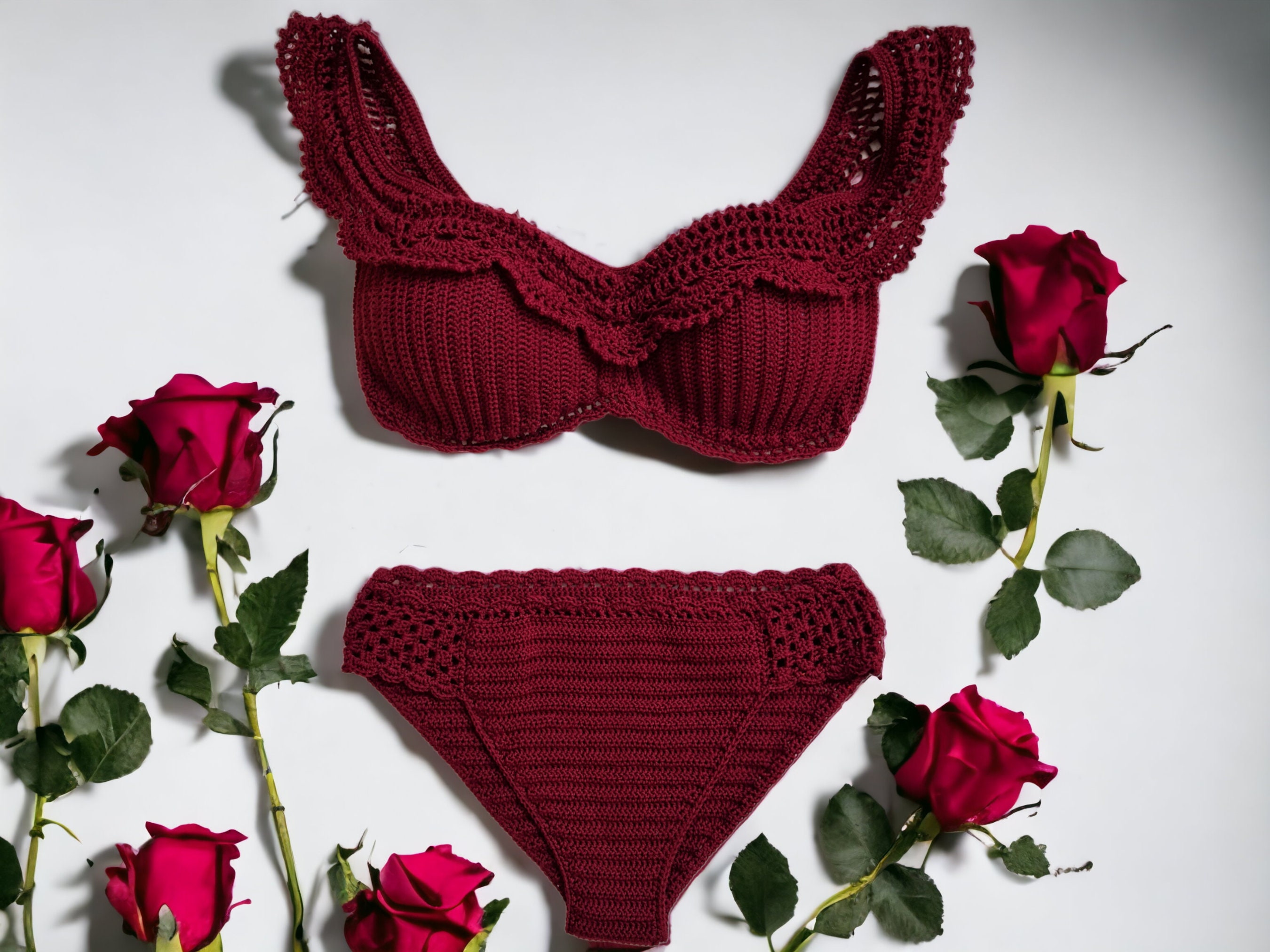 Crochet Lace Bikini, Crochet Swimsuit, Handmade Swimwear, Burgundy ...