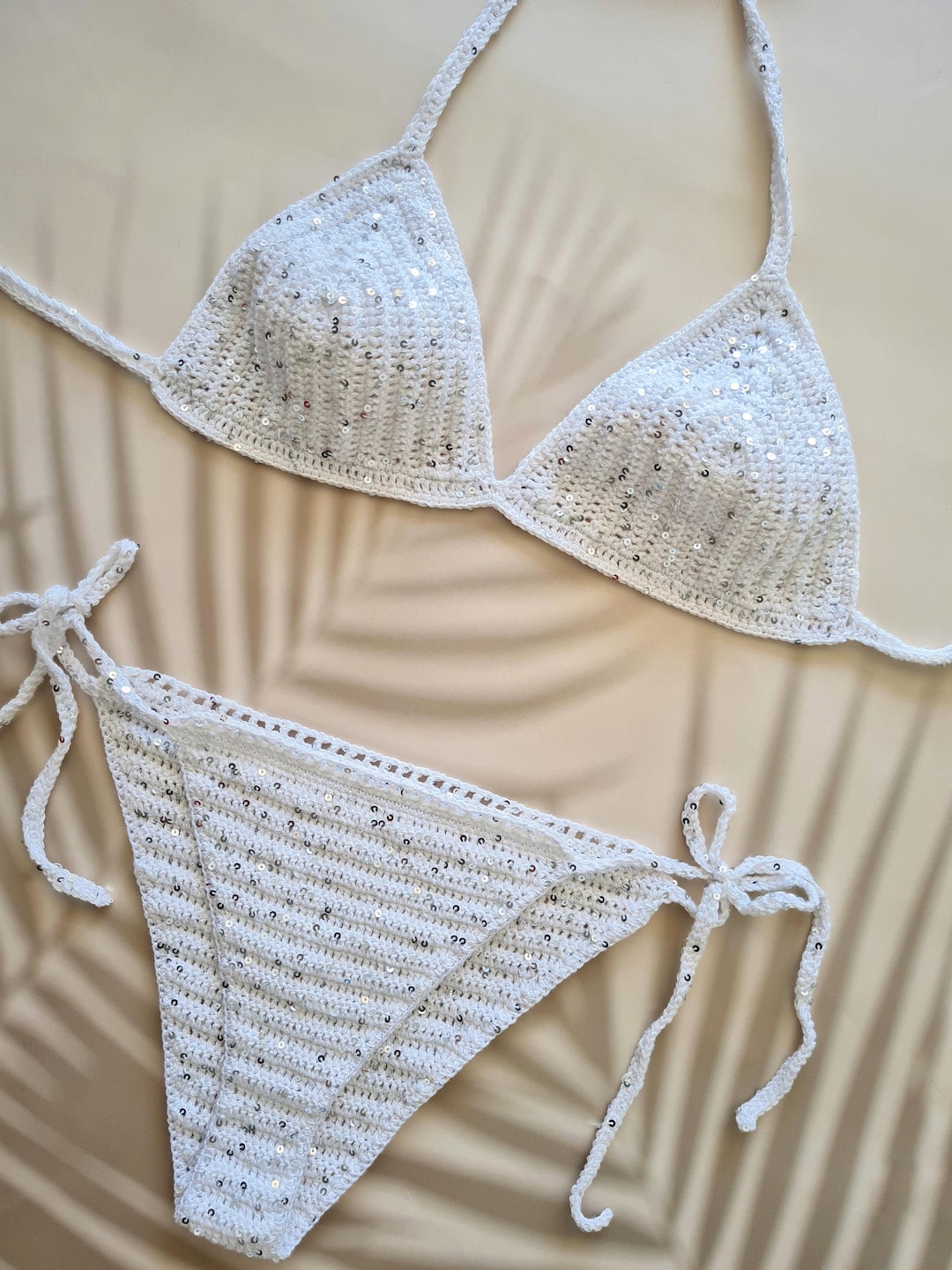 White Sequin Crochet Swimsuit – Sparkly Bridal Swimsuit – Shiny Knit ...