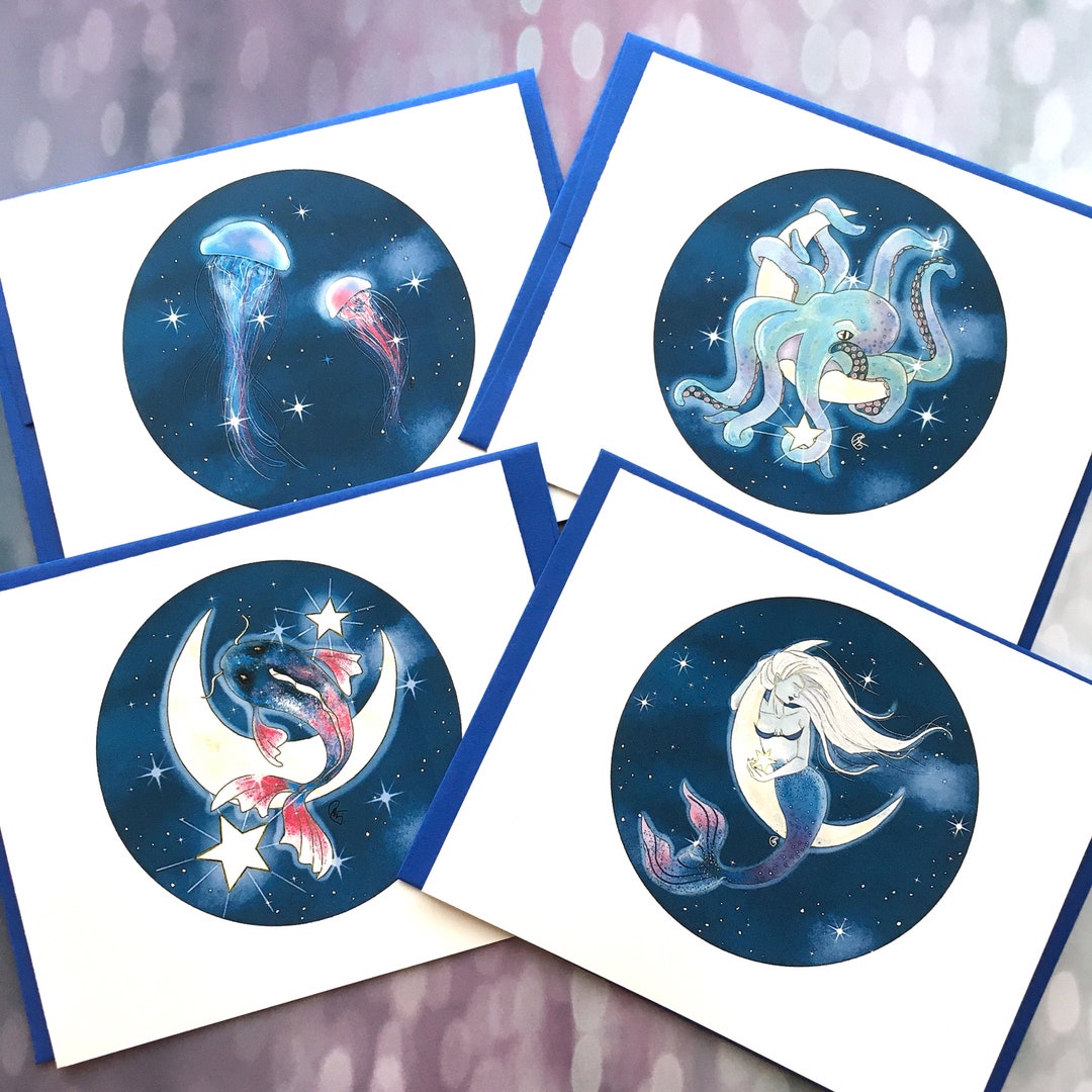 Cosmic Mermaids and Sea Creatures Card Set - Etsy