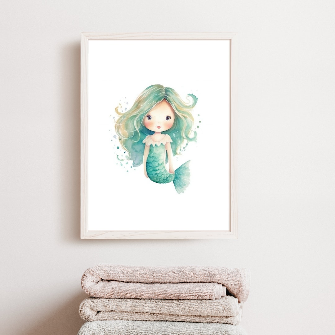 Pastel Watercolor Mermaid Wall Art Print, Nautical Nursery, Ocean Kids ...