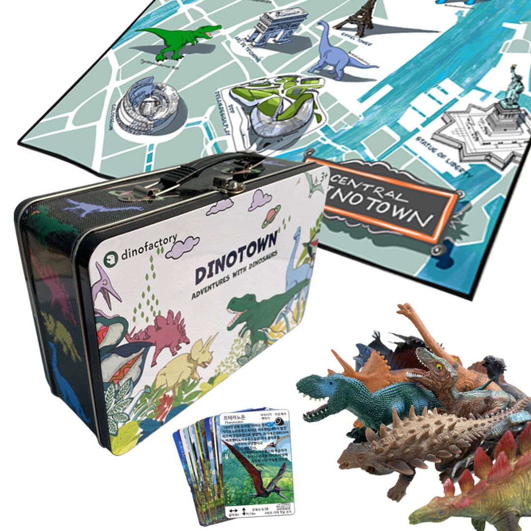 Dinotown Dinosaur Toys With 12 Figures, Tin Storage Box, Playing Mat ...