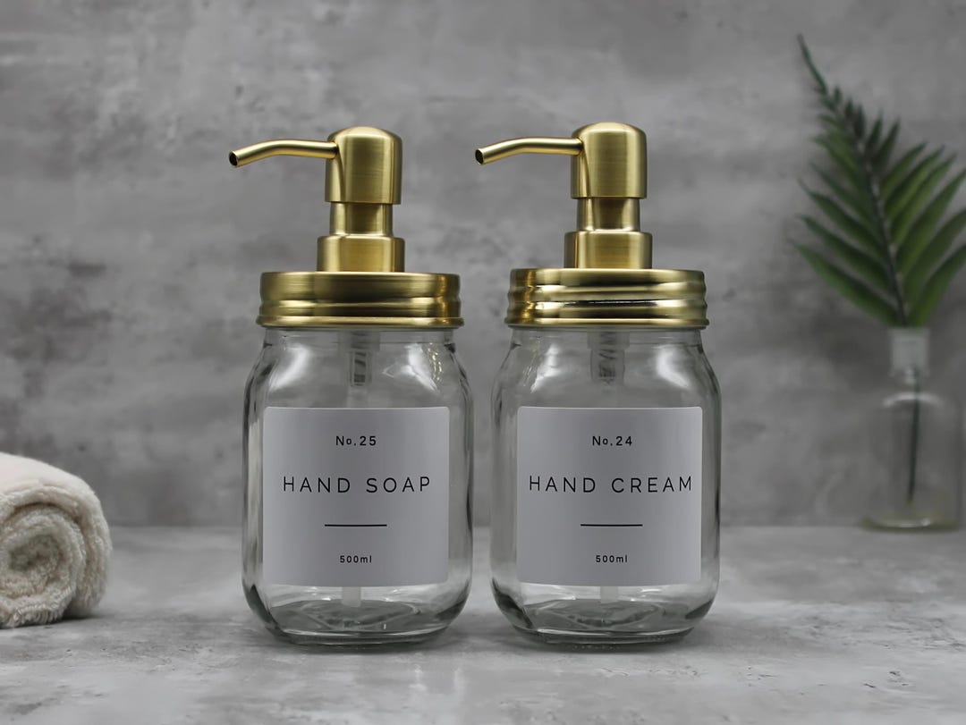 Mason Jar Hand Soap, Hand Cream Dispenser With Gold Lid and Pump and ...