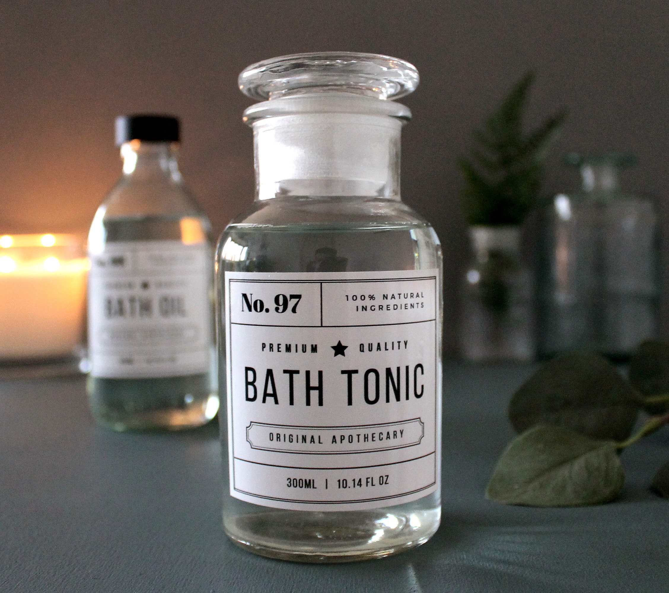 Refillable Clear Glass Bath Oil Bottle Bath Tonic Apothecary - Etsy