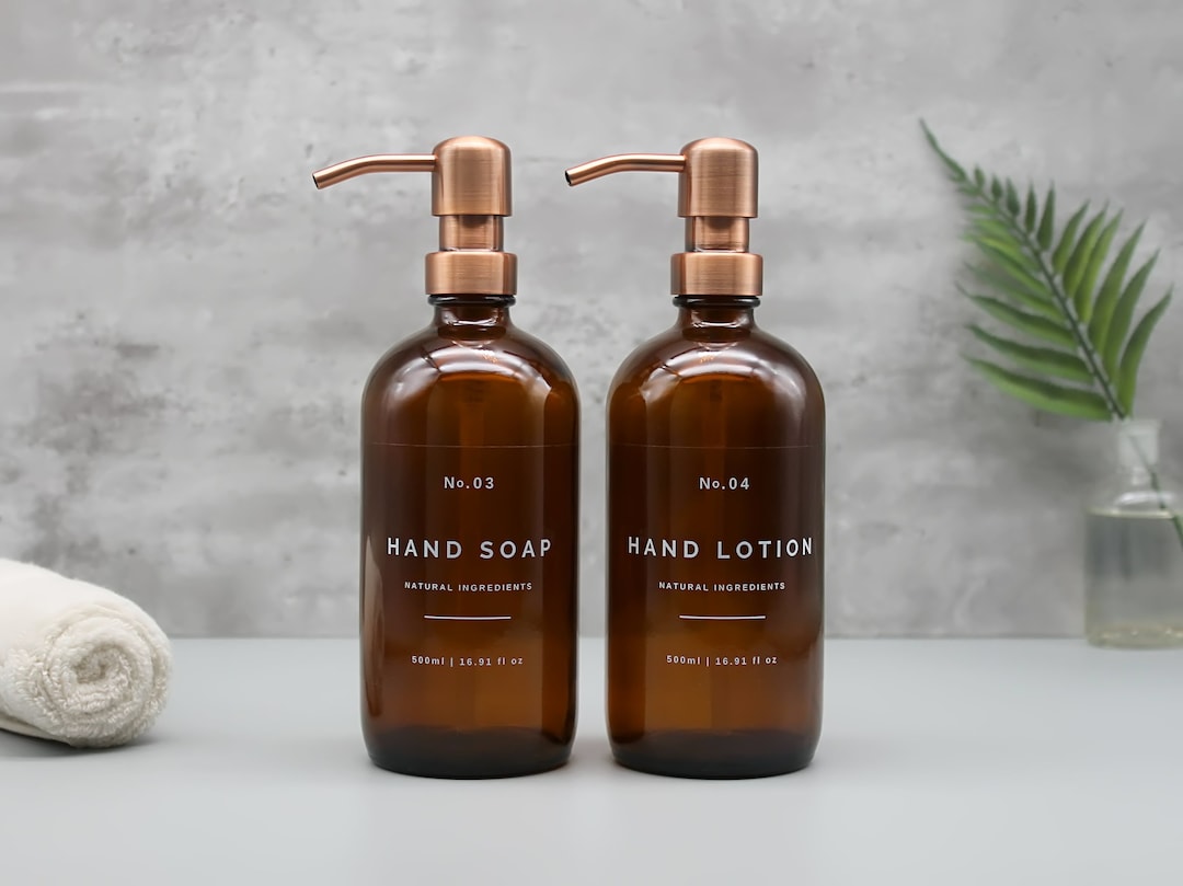 Refillable Amber Glass Soap Dispenser for Hand Wash, Dish Soap, Hand ...