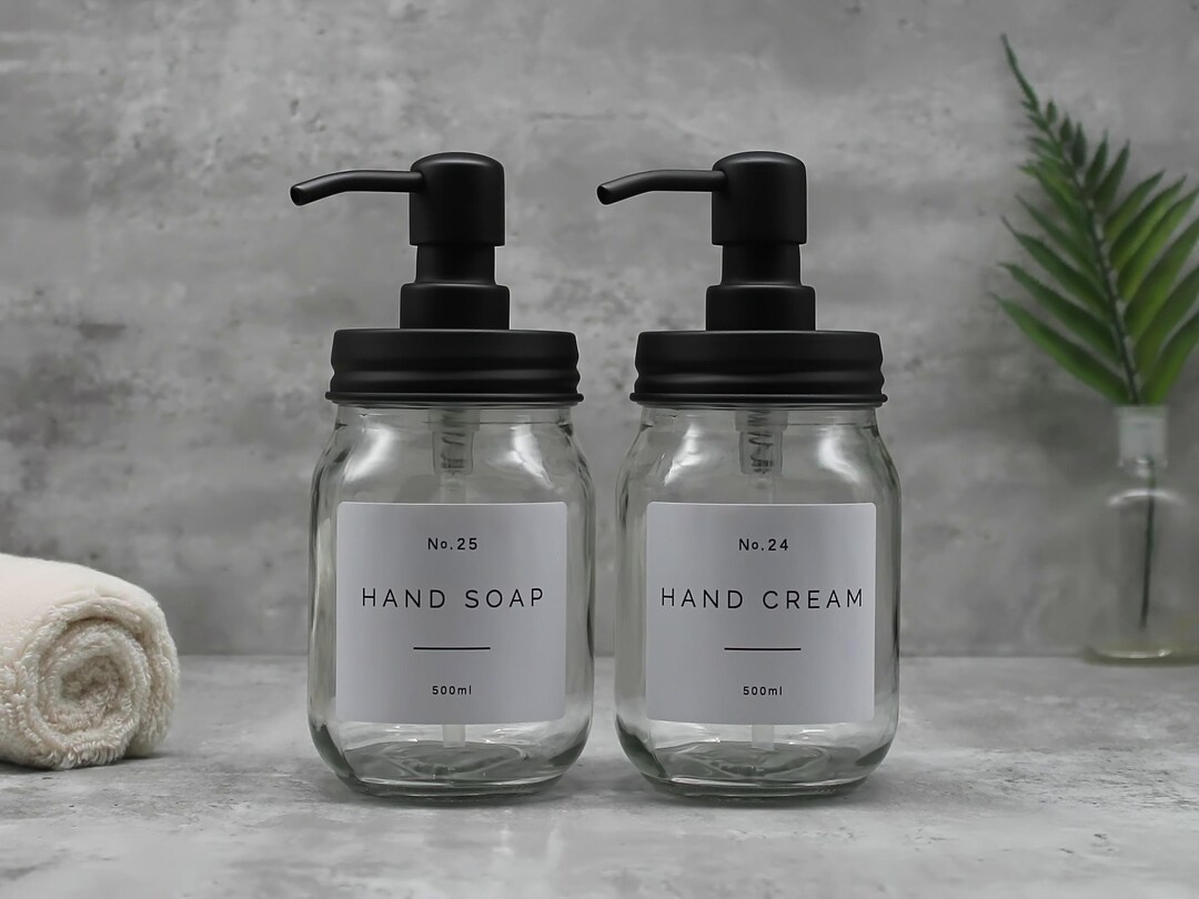 Mason Jar Hand Soap, Hand Cream Dispenser With Matte Black Lid and Pump ...