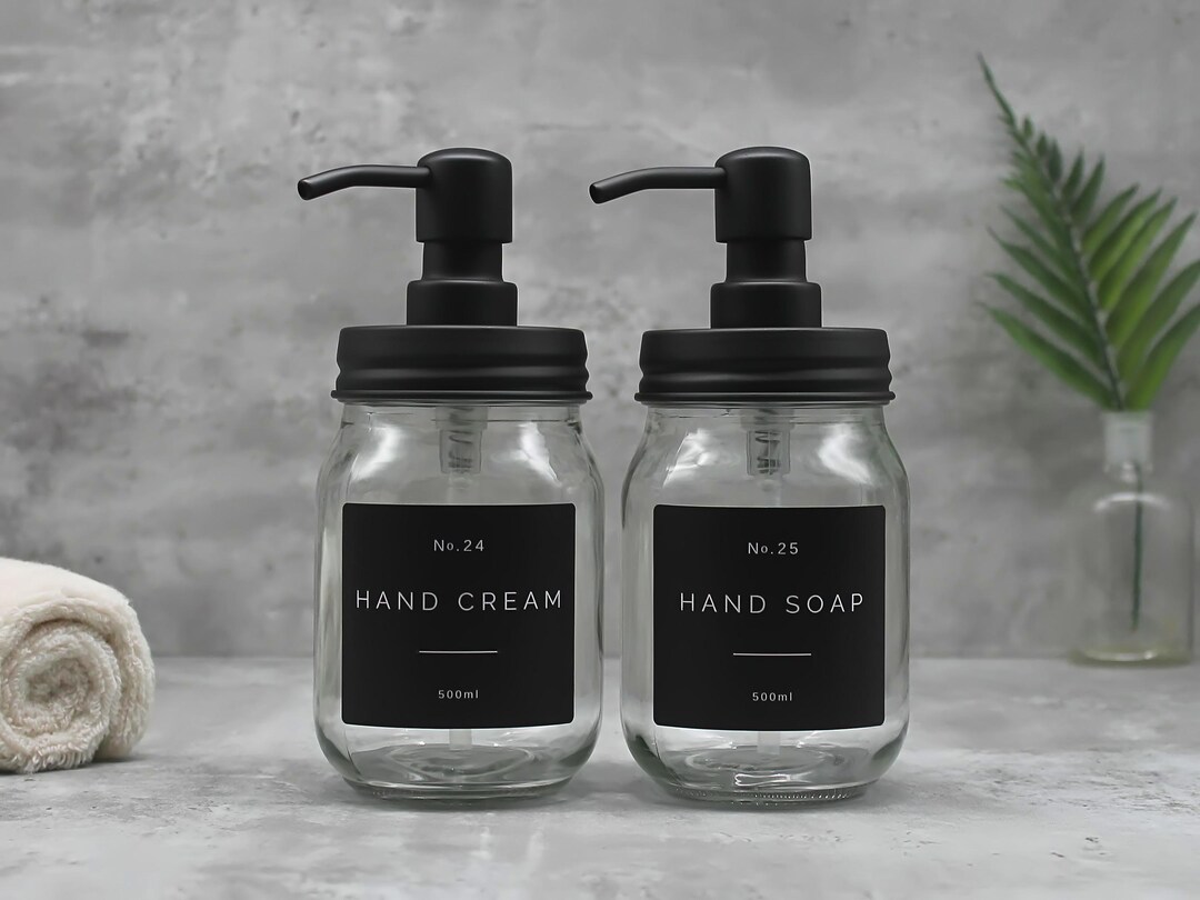 Mason Jar Hand Soap, Hand Cream Dispenser With Matte Black Lid and Pump ...