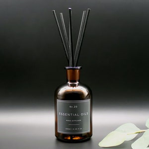 Amber Glass Apothecary Jar Reed Diffuser With White, Grey or Black ...