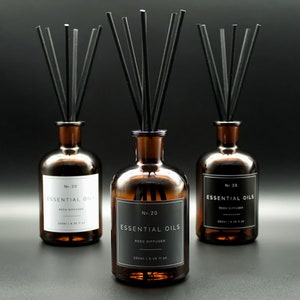 Amber Glass Apothecary Jar Reed Diffuser With White, Grey or Black ...