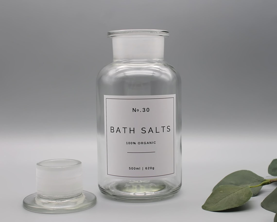 Clear Glass Apothecary Bath Salts Jar 500ml With White Grey - Etsy
