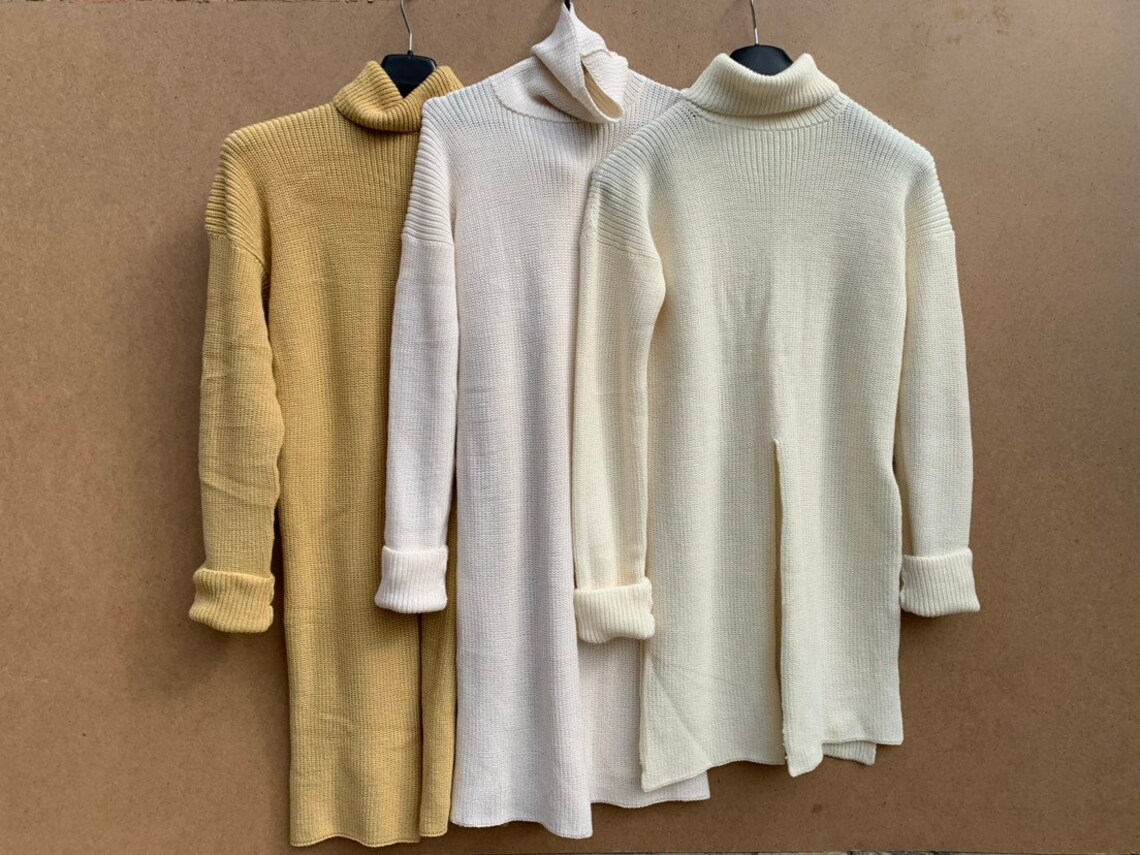 Super Long White Sweater With Incision Turtle Neck Sweater - Etsy