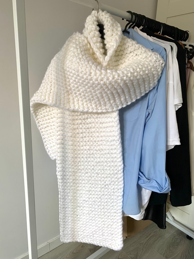 White Long Huge Wool Scarf Arm Knit Wool Scarf Long Knit - Etsy