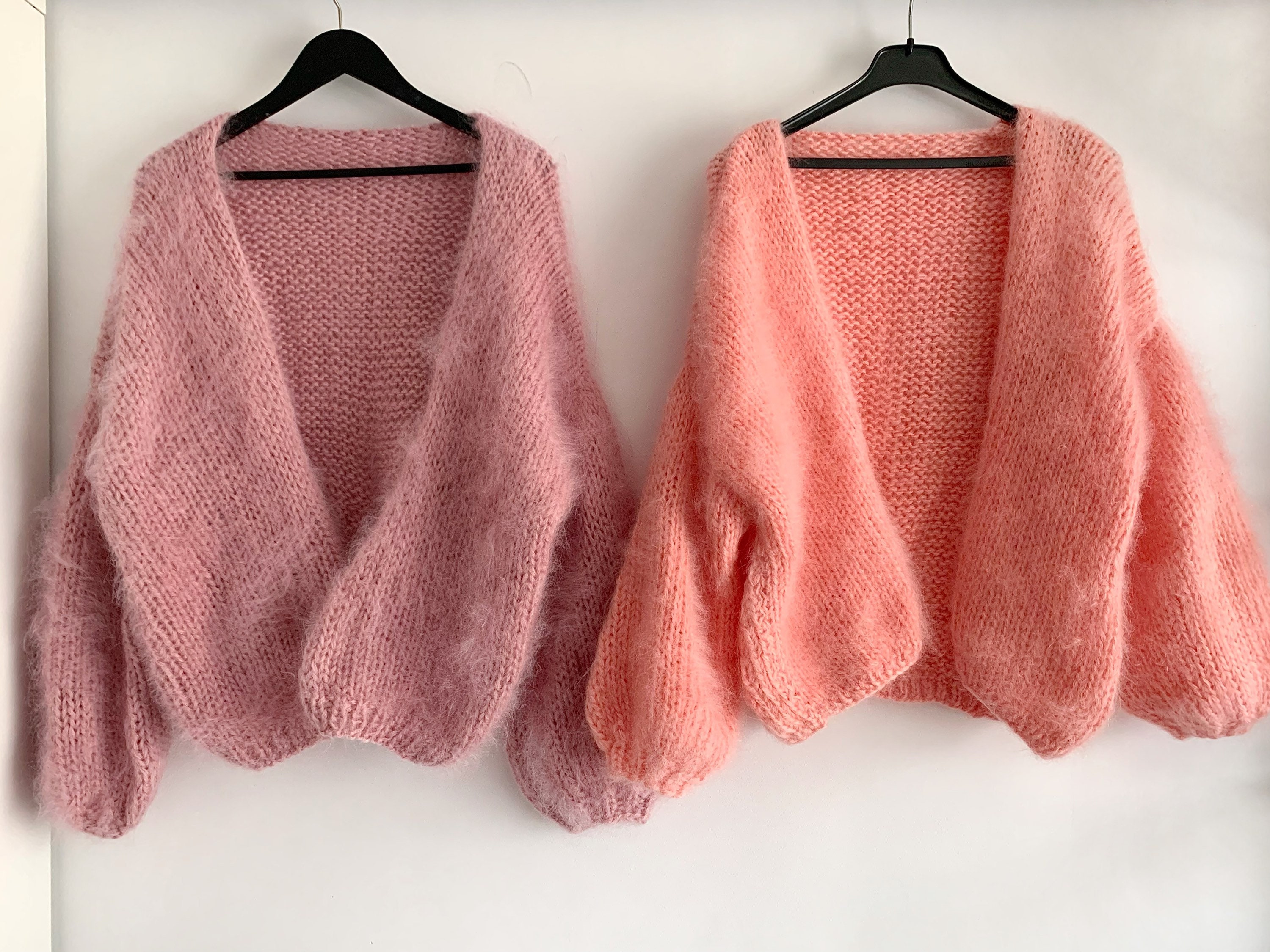 Mohair Coral Cardigan Hand Knit Women Cardigan Angora Wool Cardigan Arm ...