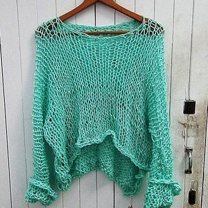 Yellow Fishnet Top Arm Knit Cotton Sweater Hand Knit Cotton | Etsy Canada