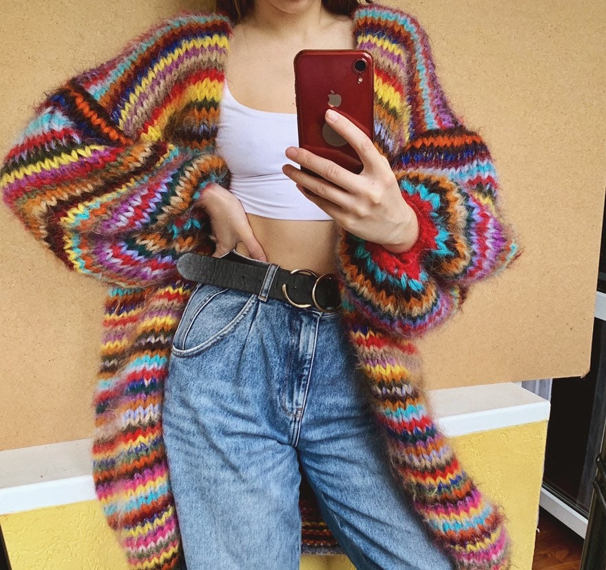Rainbow Stripes Multicolor Cardigan PRE-ORDER One Size - Etsy Rainbow Stripes Multicolor Cardigan PRE-ORDER One Size - Etsy