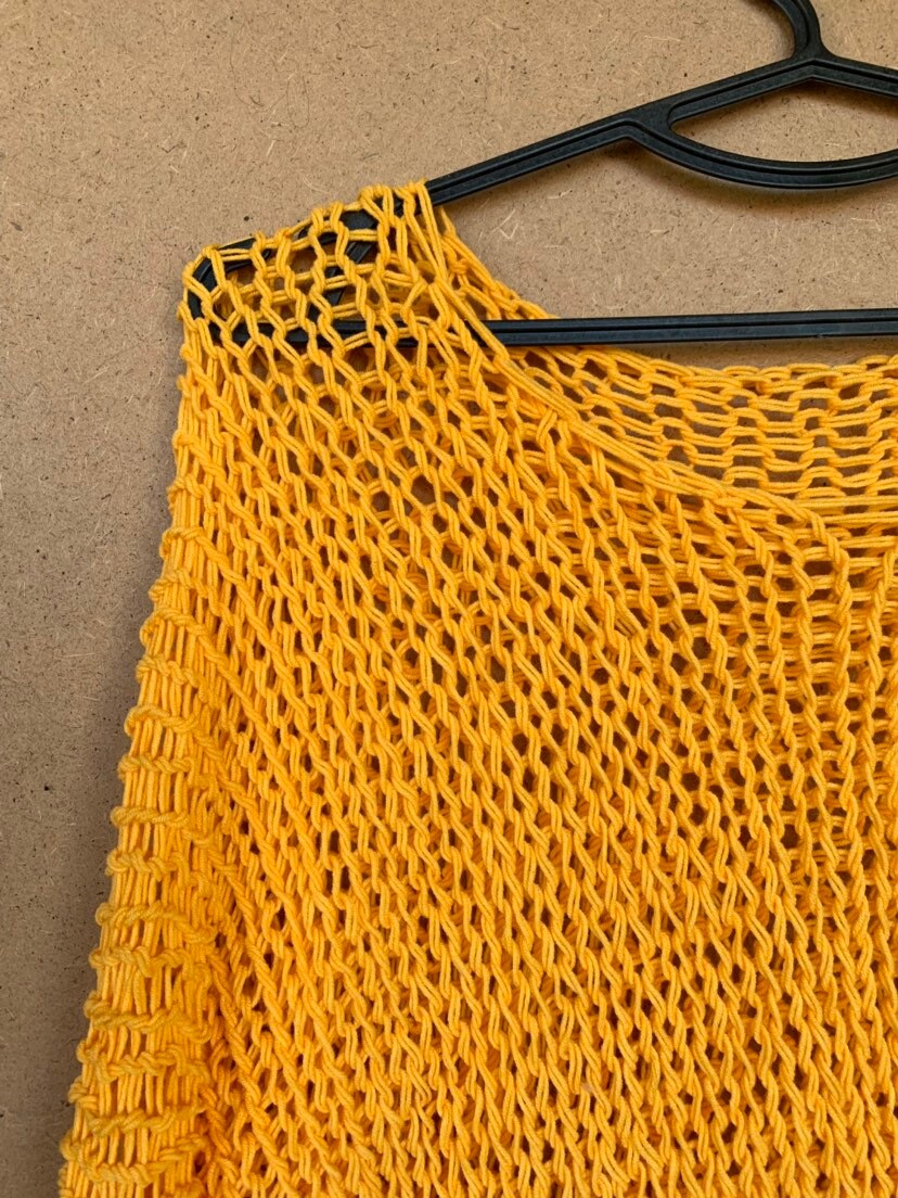 Yellow Fishnet Top Arm Knit Cotton Sweater Hand Knit Cotton - Etsy Canada