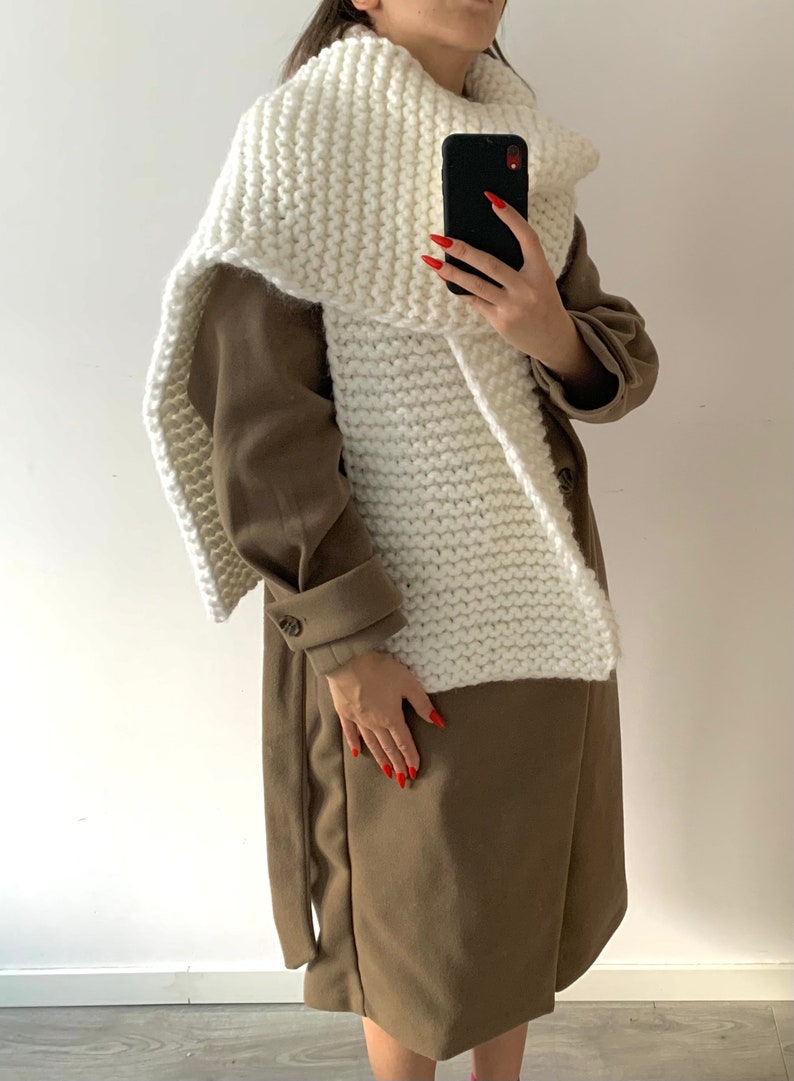 White Long Huge Wool Scarf Arm Knit Wool Scarf Long Knit - Etsy