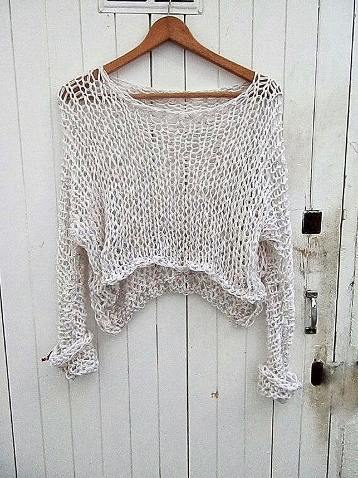 Yellow Fishnet Top Arm Knit Cotton Sweater Hand Knit Cotton | Etsy Canada
