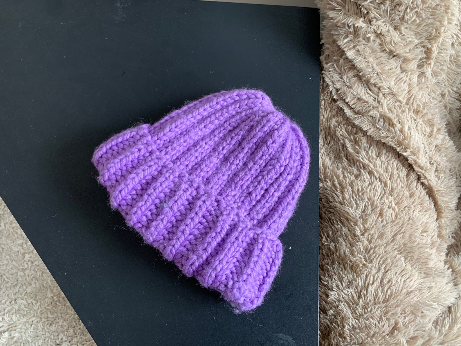 Lilac Knit Beanie READY TO SHIP Wool Beanie Arm Knitting Hat Hand Knit ...