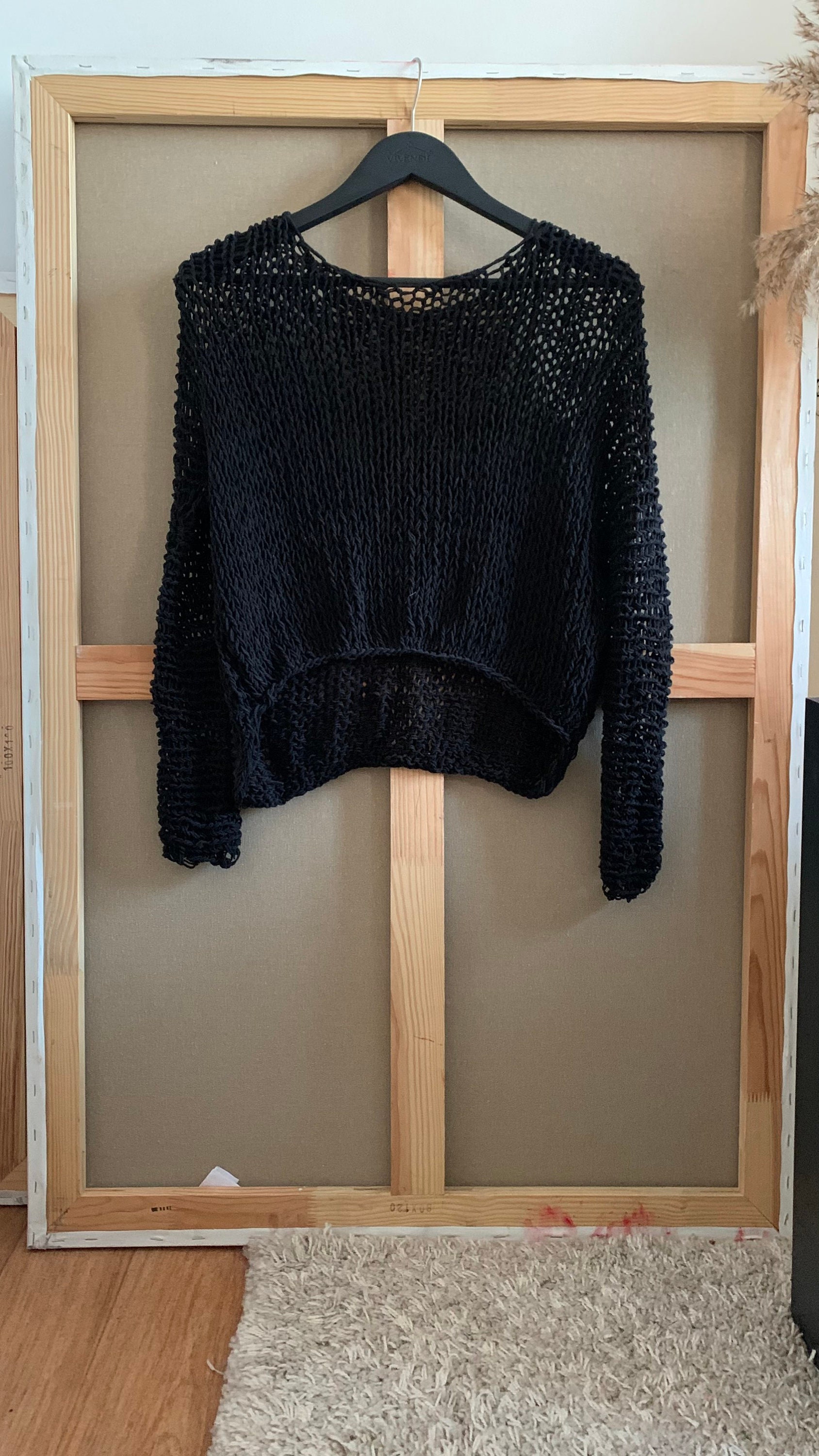 Black Fishnet Top Arm Knit Cotton Sweater PRE ORDER Size Optionally - Etsy