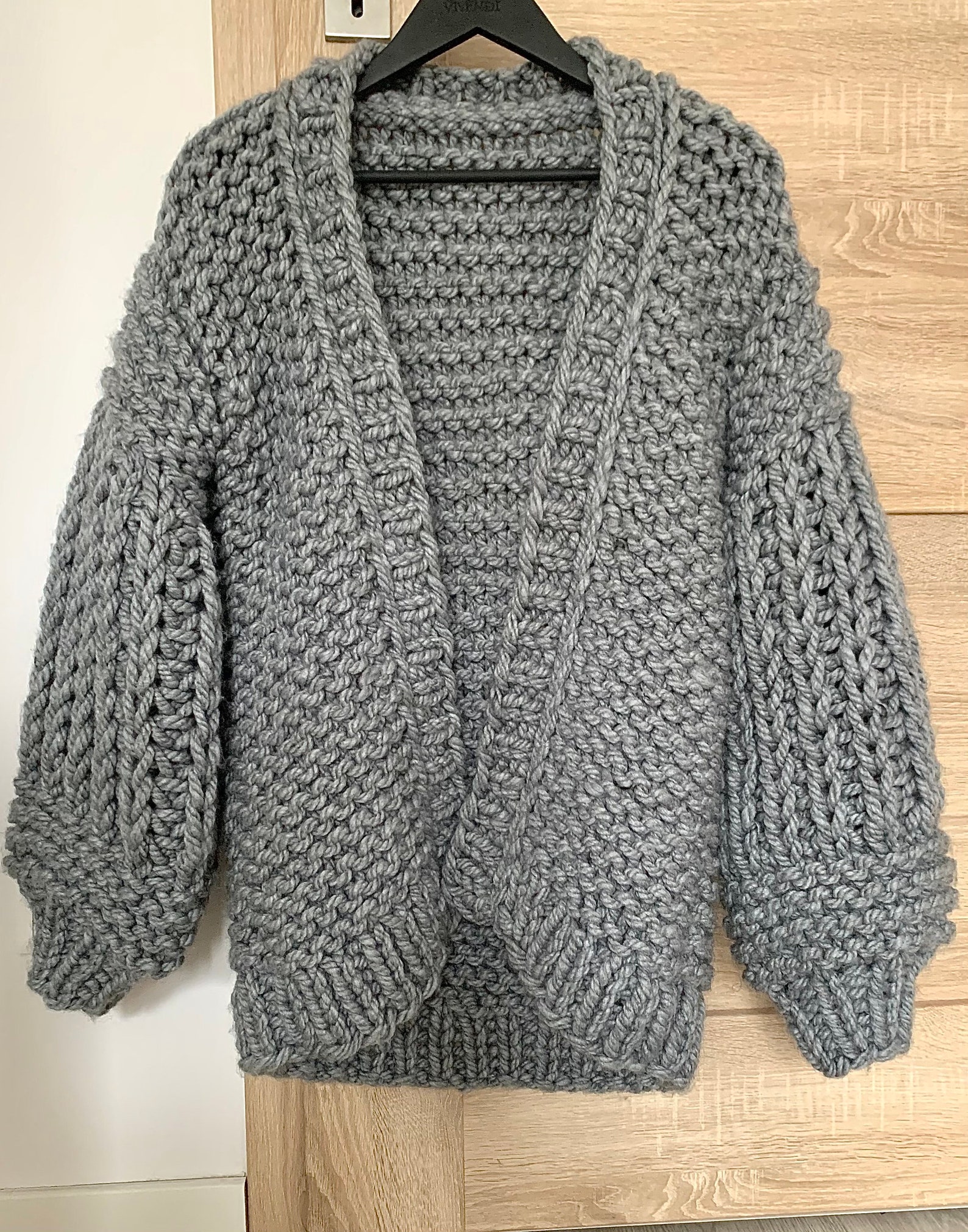 Oversized Grey Chunky Cardigan Hand Knit Cardigan From - Etsy