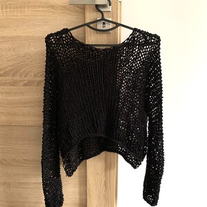 Yellow Fishnet Top Arm Knit Cotton Sweater - Hand Knit Cotton Women ...
