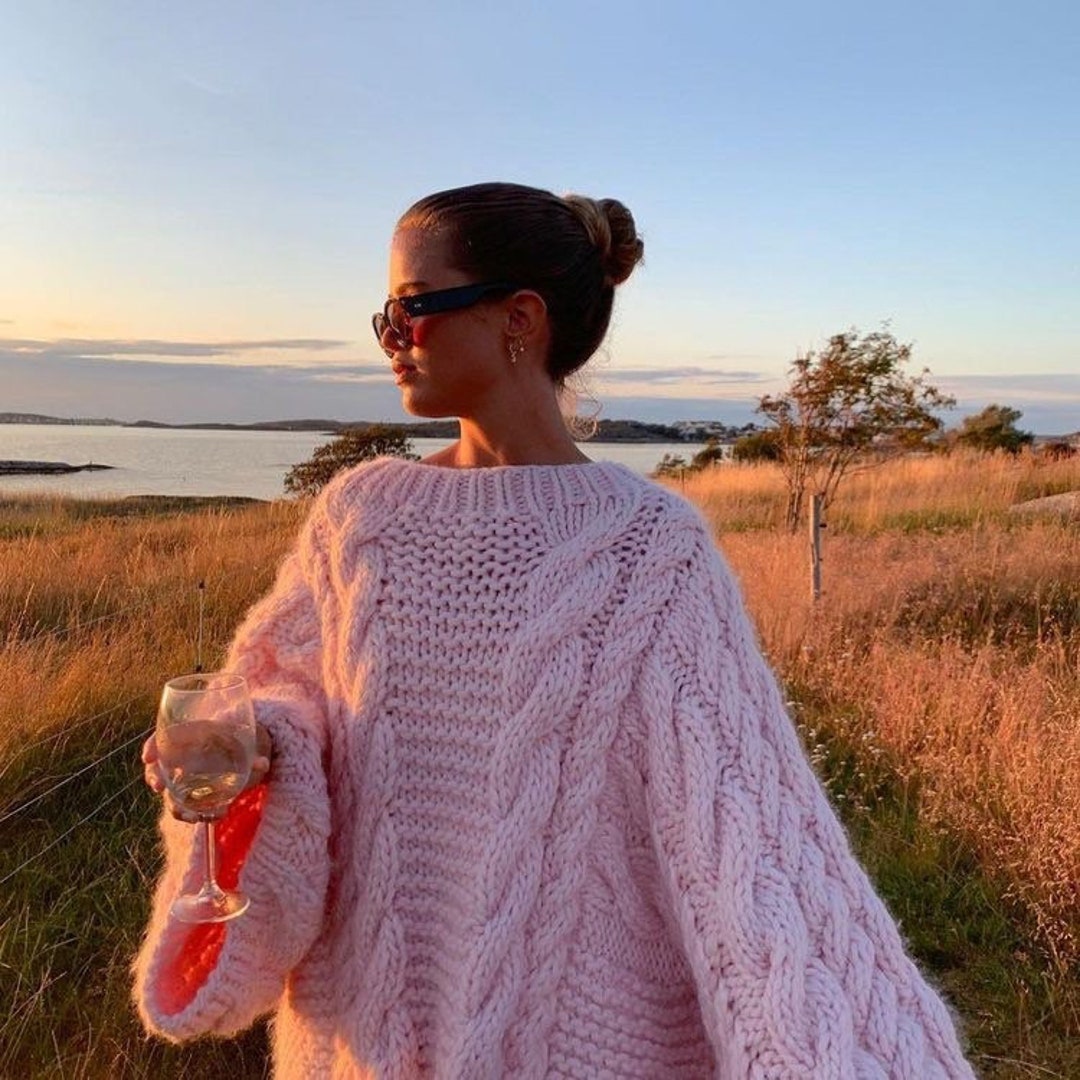 Women’s Powder Color Pullover Hand Knit Women’s Wool Oversized Sweater ...