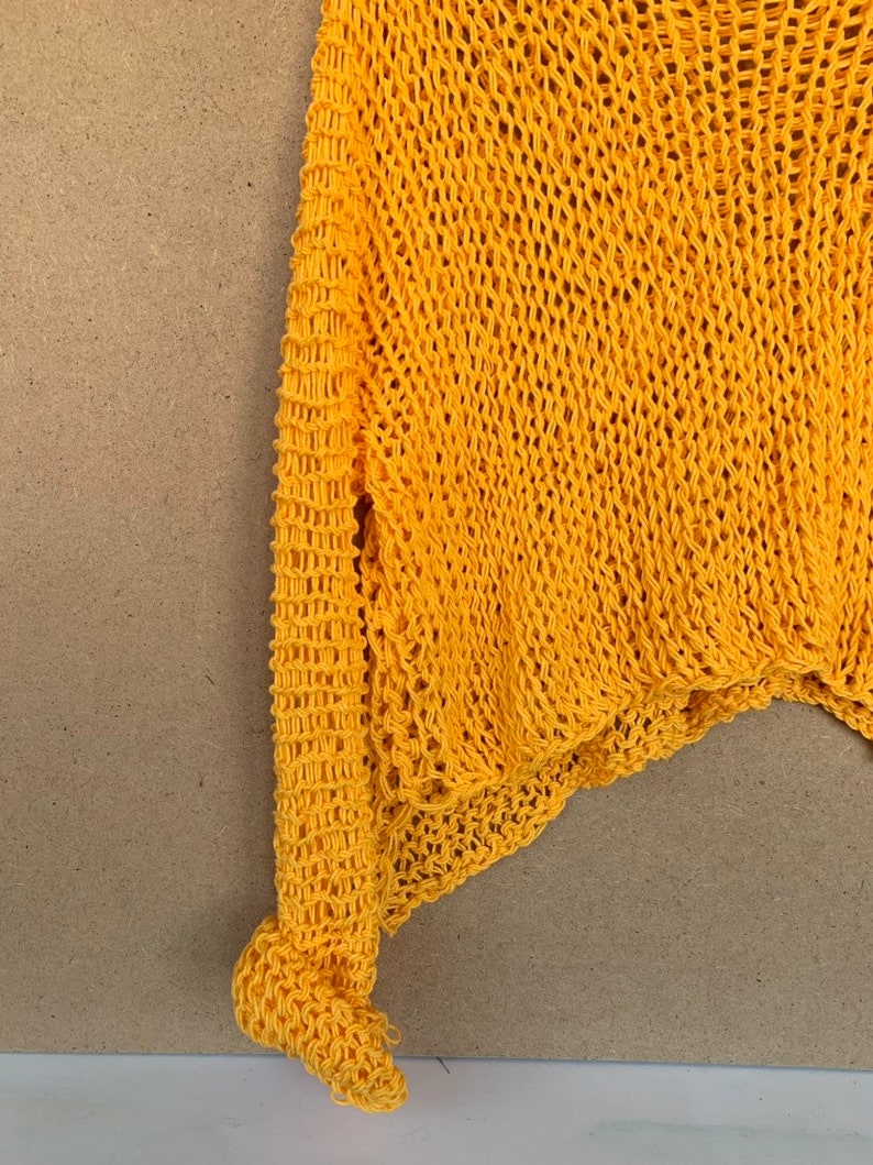Yellow Fishnet Top Arm Knit Cotton Sweater Hand Knit Cotton - Etsy Canada