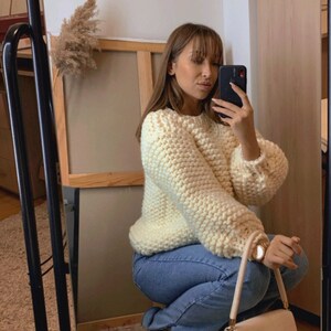 White Chunky Sweater Oversized Women Sweater - White Knit Sweater ...