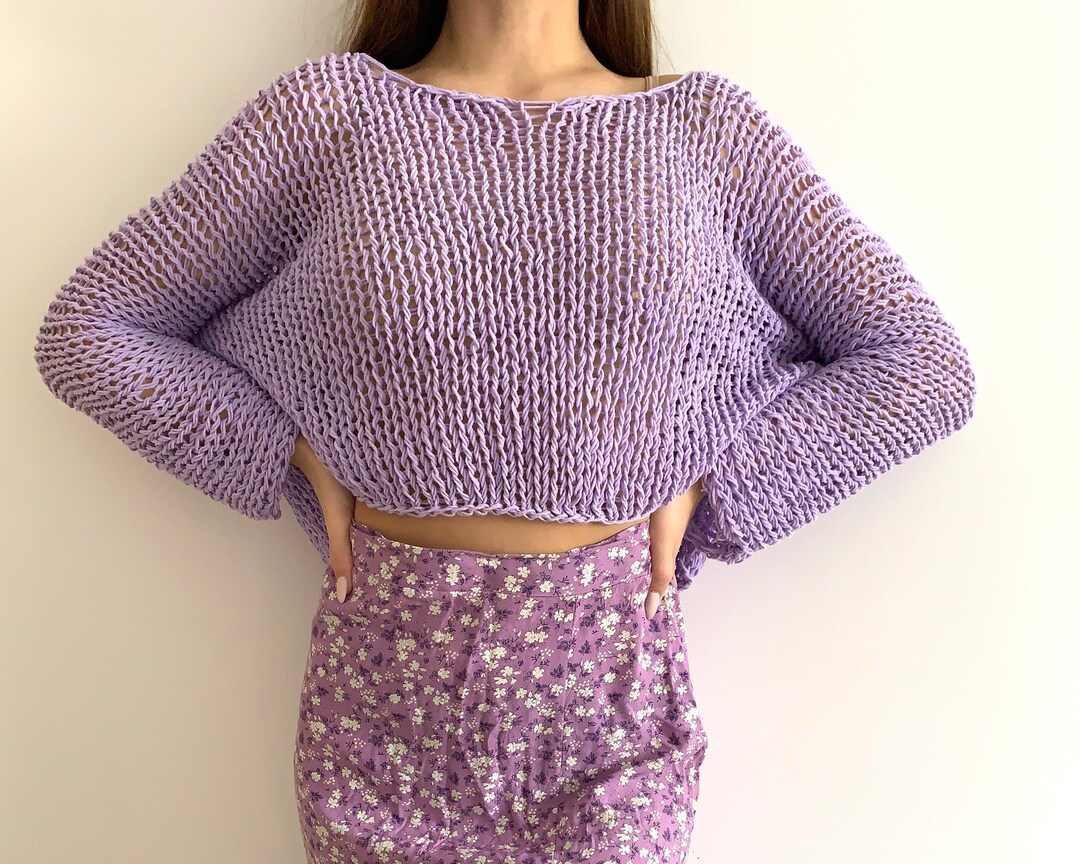 Lilac Knit Cotton Sweater - Hand Knit Cotton Ready to Ship Size M - Etsy