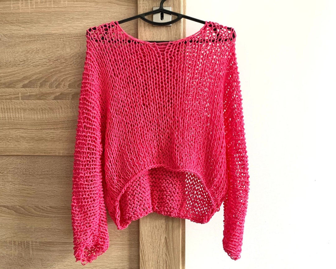 Pink Beach Cotton Top Pink Boho Loose Top Sloppy Knit Top Lax Cotton ...