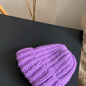 Lilac Knit Beanie READY TO SHIP Wool Beanie - Arm Knitting Hat Hand ...