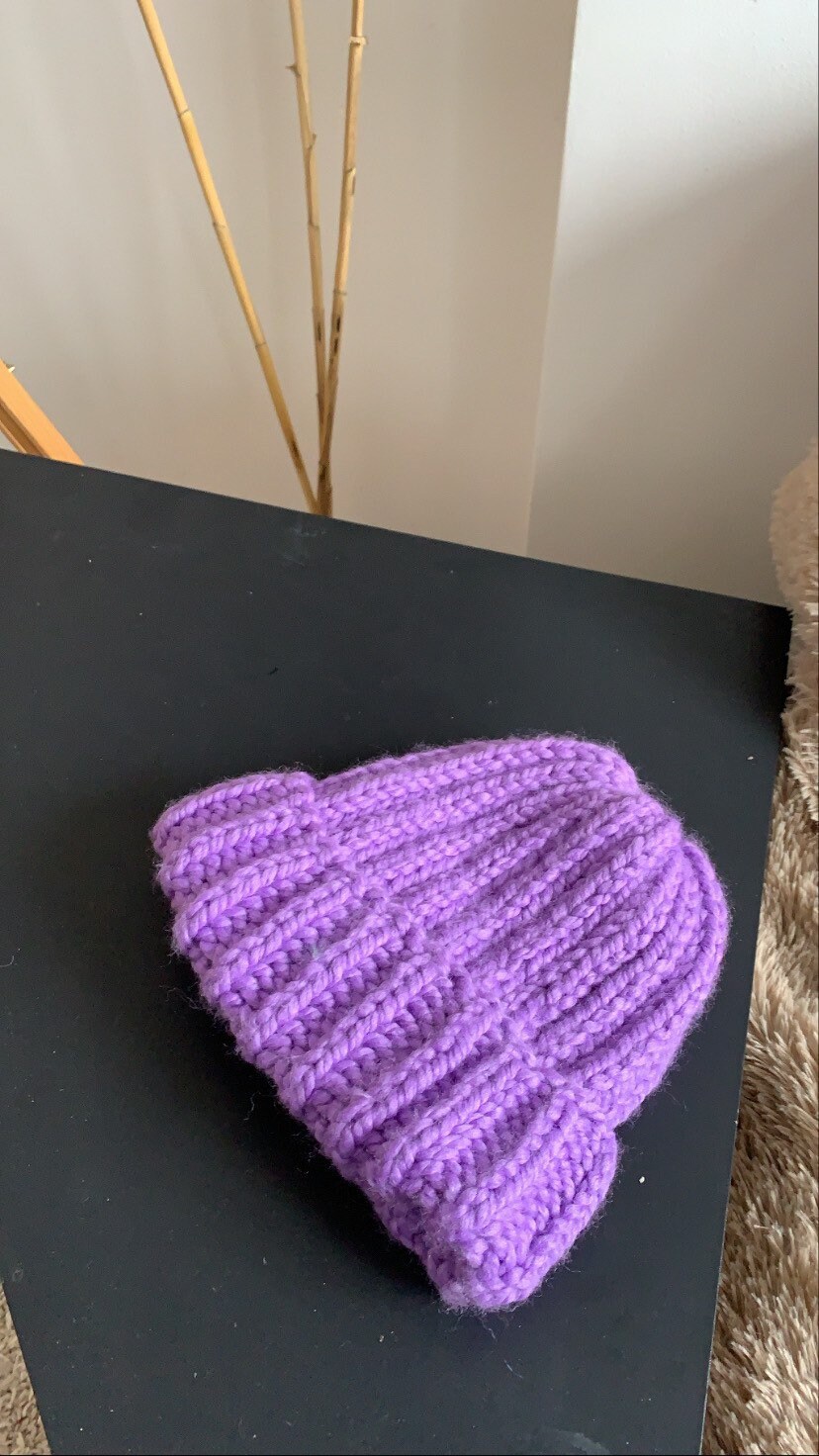Lilac Knit Beanie READY TO SHIP Wool Beanie Arm Knitting Hat Hand Knit ...