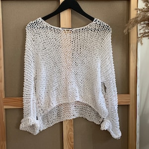 Lilac Knit Cotton Sweater - Hand Knit Cotton Women Sweater - Loose ...