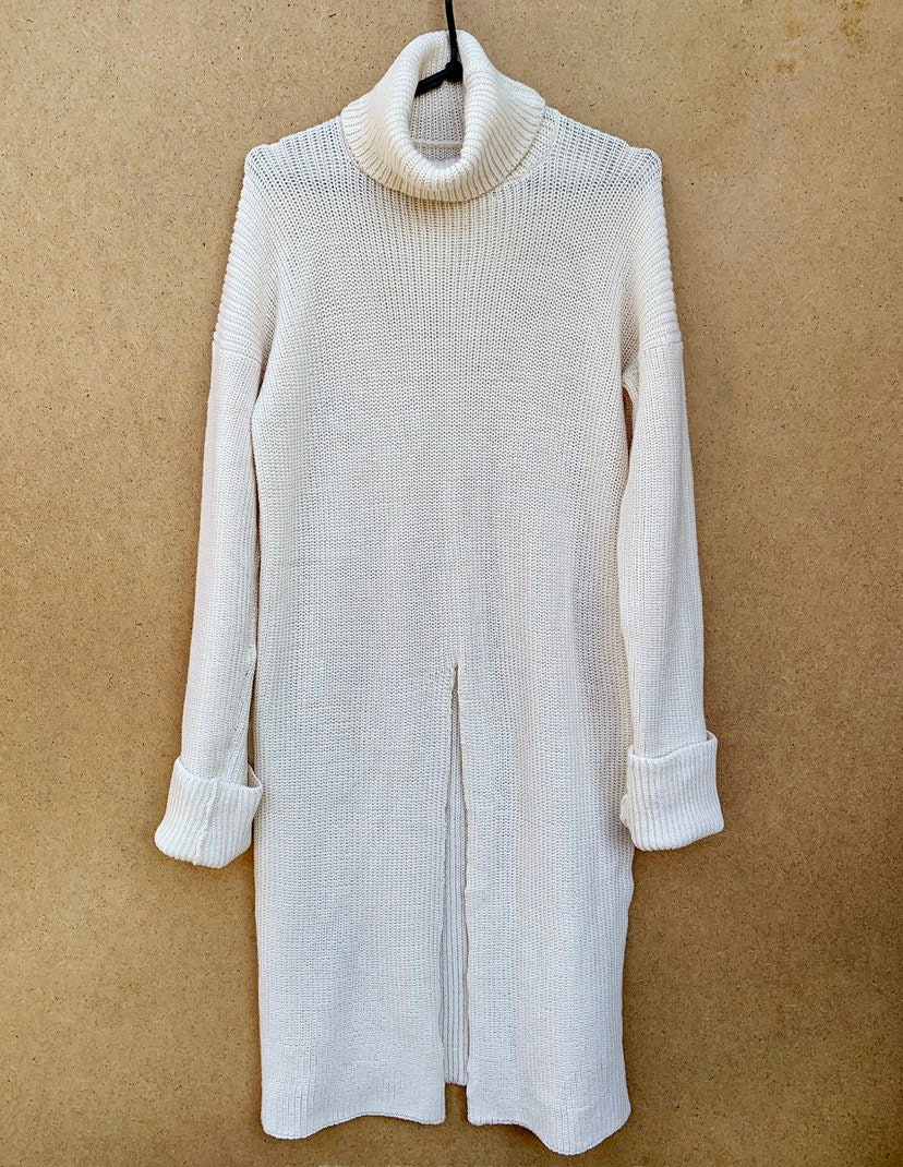 Super Long White Sweater With Incision Turtle Neck Sweater - Etsy