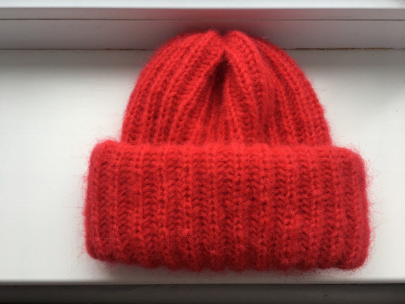 Red Mohair Beanie Ready to Ship Wool Beanie Arm Knitting - Etsy