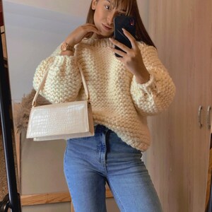 White Chunky Sweater Oversized Women Sweater - White Knit Sweater ...