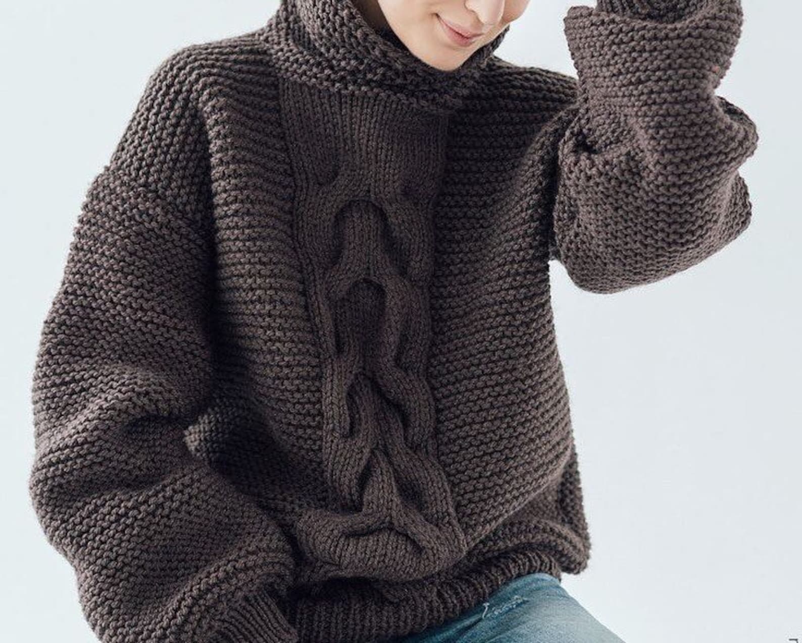 Brown Chunky Sweater Chunky Arm Knit Sweater Cable Knit Oversized ...