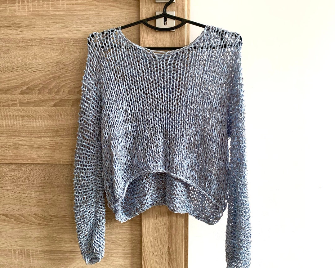 Blue Oversized Top With Gray Mix Color Loose Cotton Top Ready to Ship ...