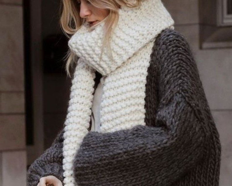 Beige Long Huge Wool Scarf Arm Knit Wool Scarf Long Knit | Etsy