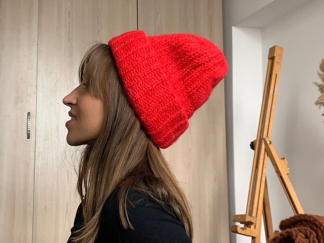 Red Mohair Beanie Ready to Ship Wool Beanie Arm Knitting - Etsy