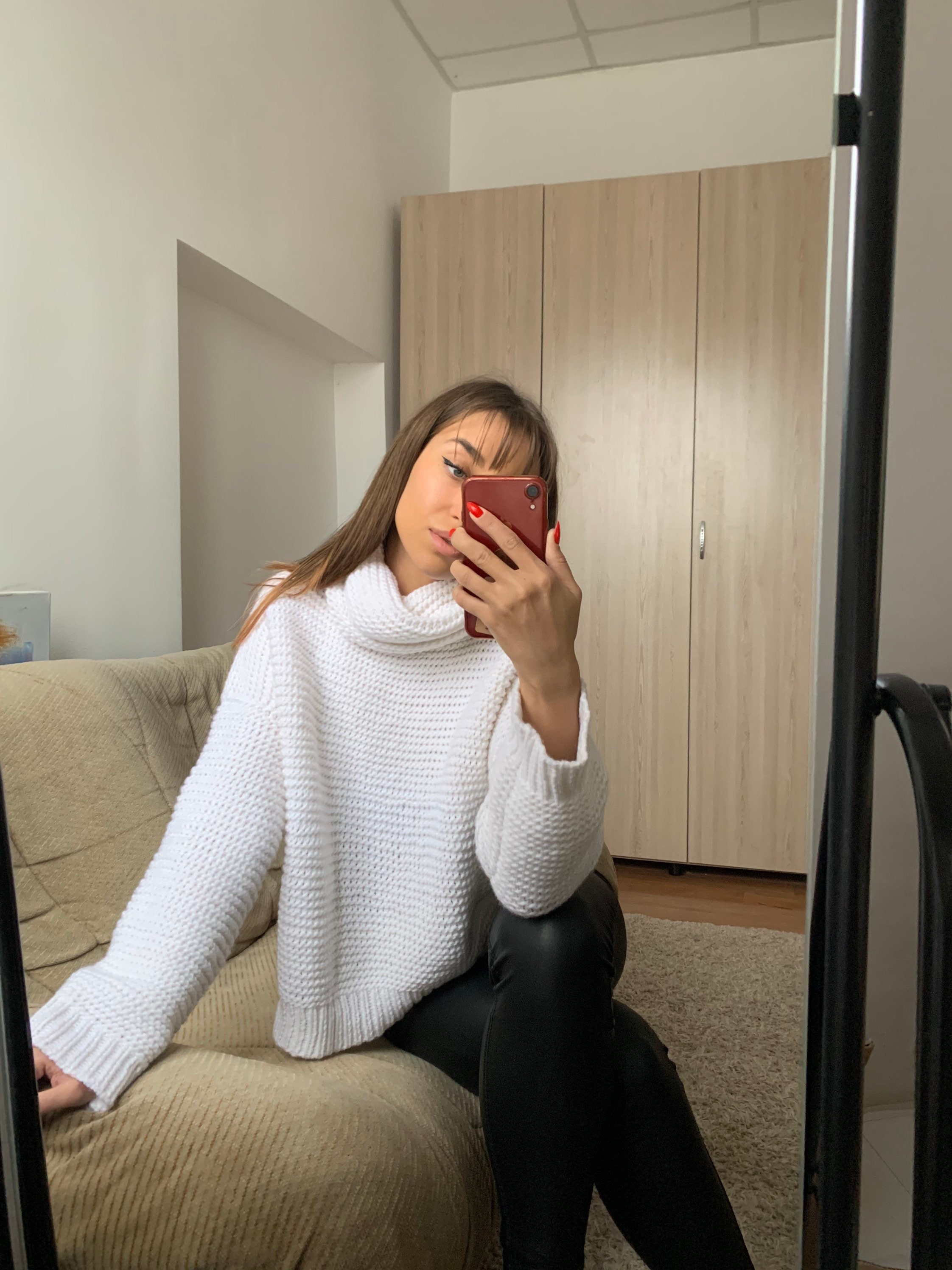 Hand Knit Sweater White Turtle Neck Sweater - Short White Sweater ...