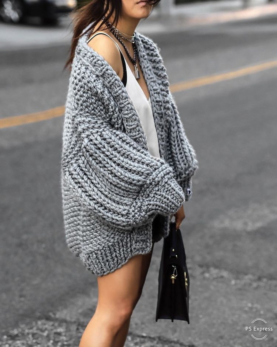 Oversized Grey Chunky Cardigan Hand Knit Cardigan From - Etsy