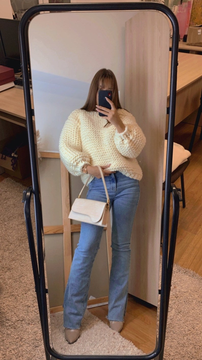 White Chunky Sweater Oversized Women Sweater White Knit | Etsy