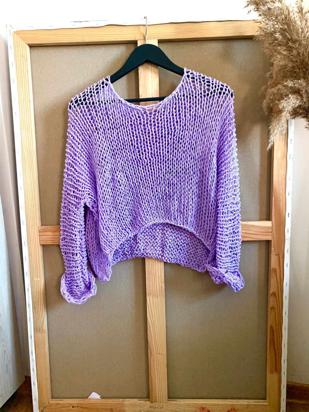 Lilac Knit Cotton Sweater - Hand Knit Cotton Women Sweater - Loose ...
