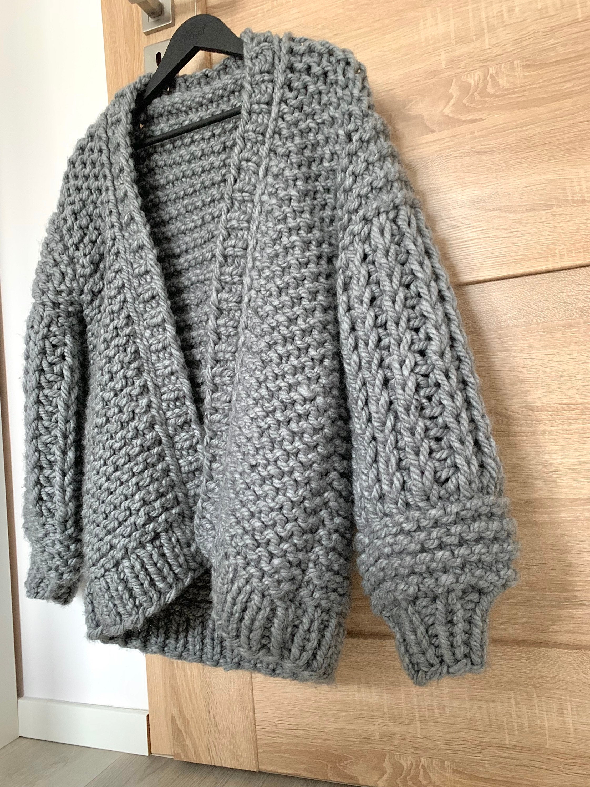 Oversized Grey Chunky Cardigan Hand Knit Cardigan From - Etsy