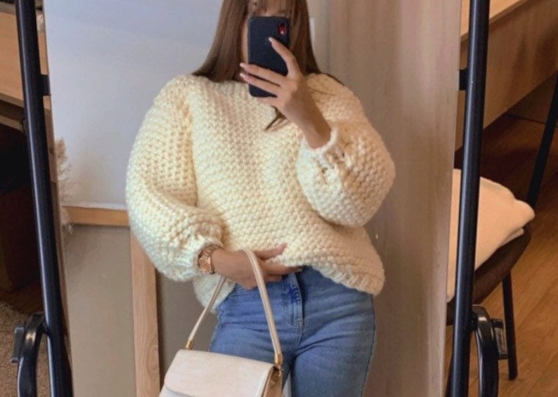 White Chunky Sweater Oversized Women Sweater White Knit Sweater ...