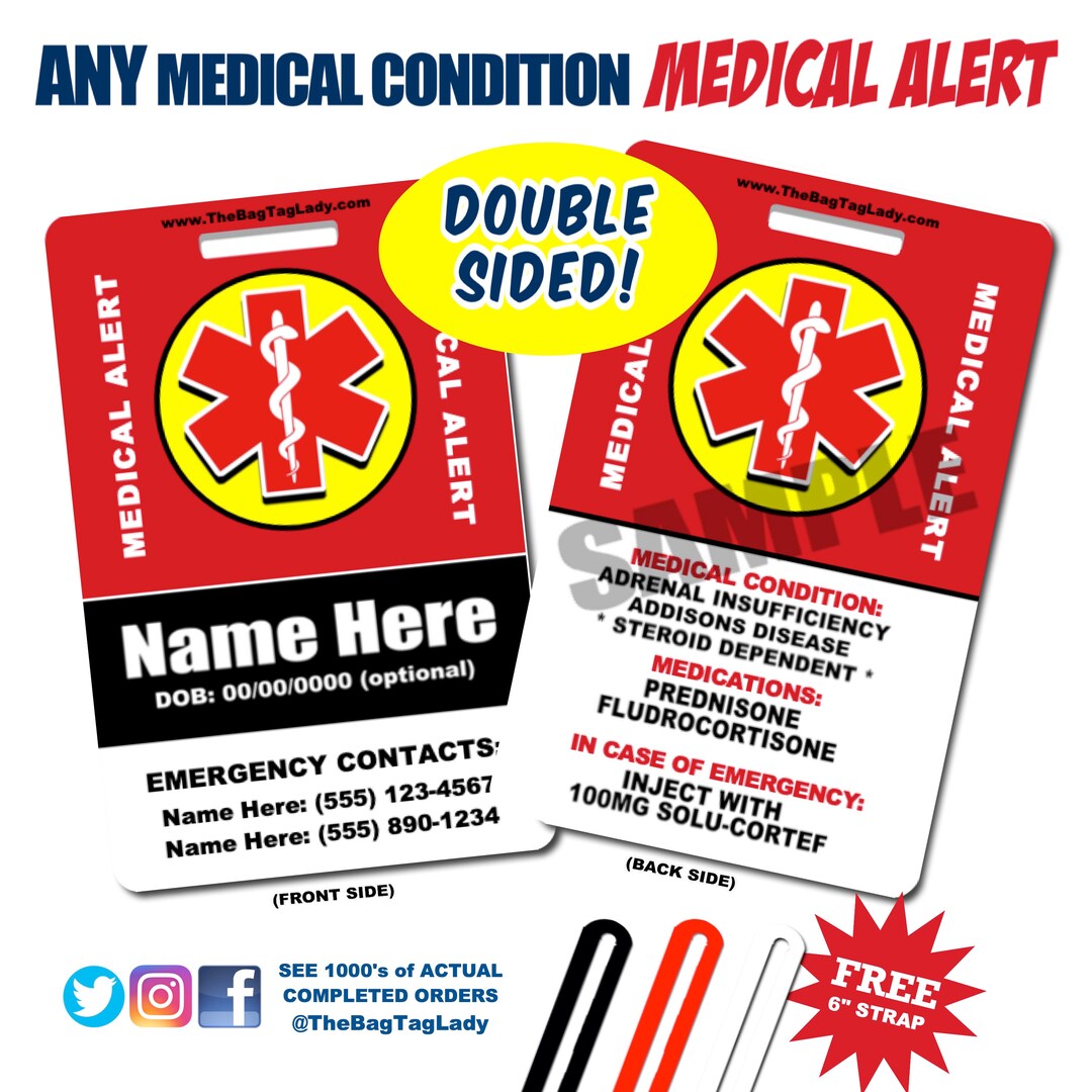 MEDICAL ALERT Bag Tag for Any Medical Condition! Tell Me on the Order ...