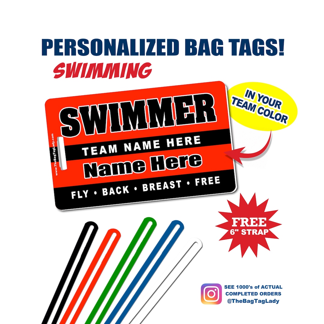 SWIMMER Bag Tag Personalized Full Color PVC Durable Waterproof Made to ...