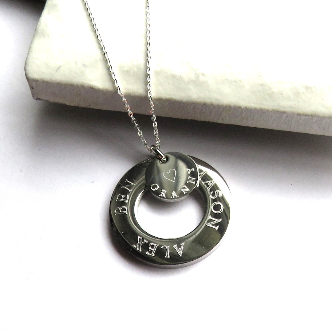Personalised Infinity and Mini Disc Necklace | Family Names - Etsy UK