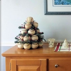 Handmade Baseball Holiday Gift - Christmas Tree Made With Used Leather ...